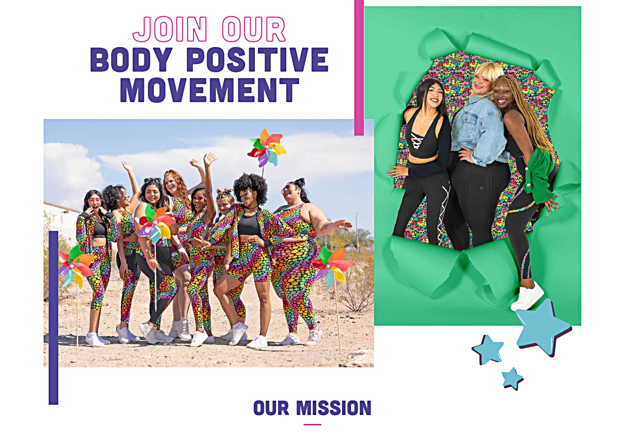 Join our body positivity movement. Models outdoors in POP Fit leggings ...