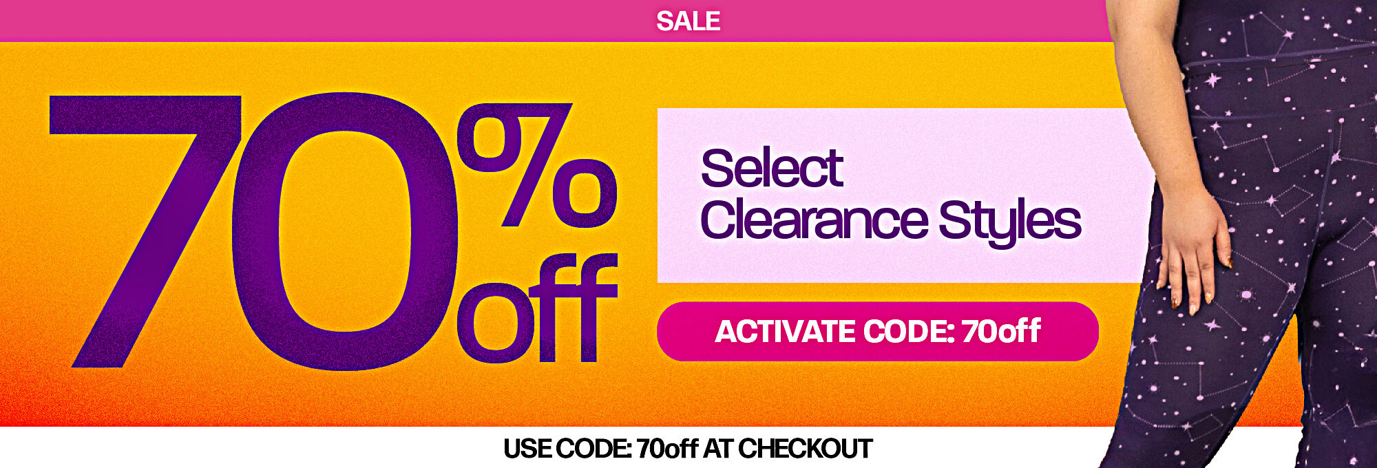 Sale. 70% Off select clearance styles. Activate code: 70off. Use code ...